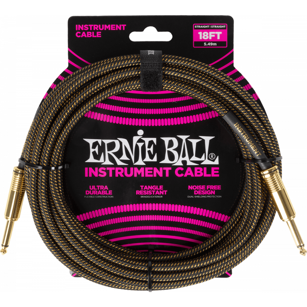 Ernie Ball Cables instrument gaine tissée jack/jack 5,5m Pay Dirt ...