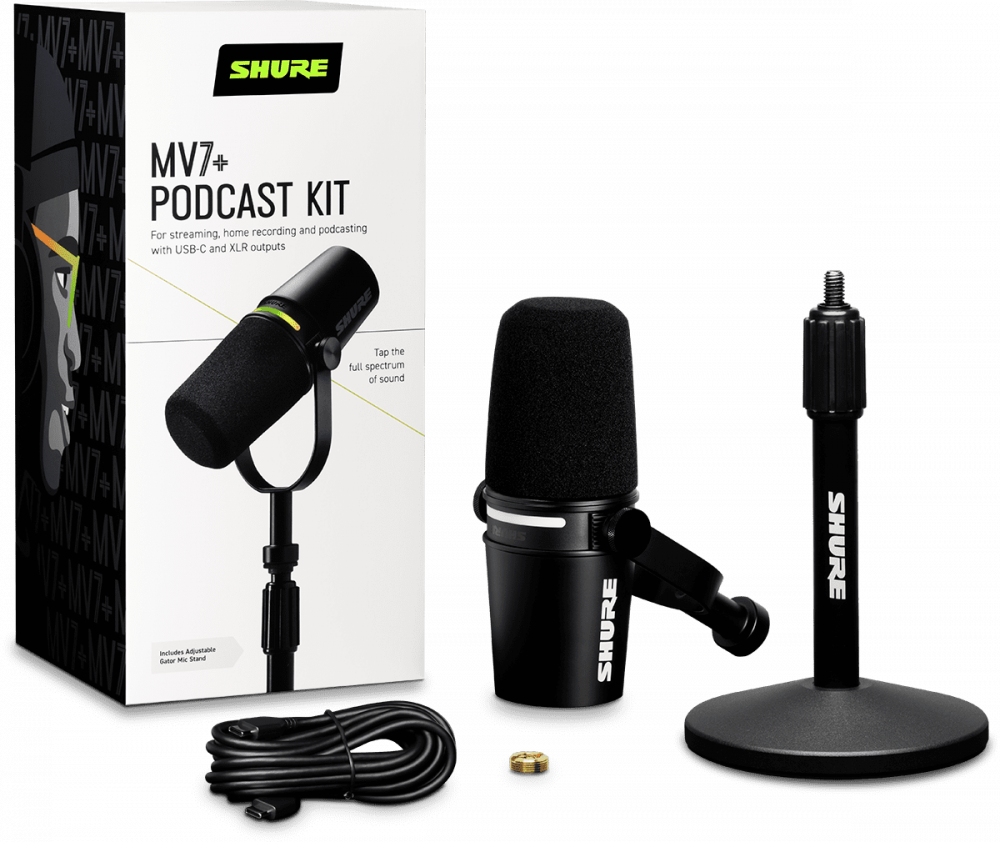 Shure MV7 plus BK avec stand de table